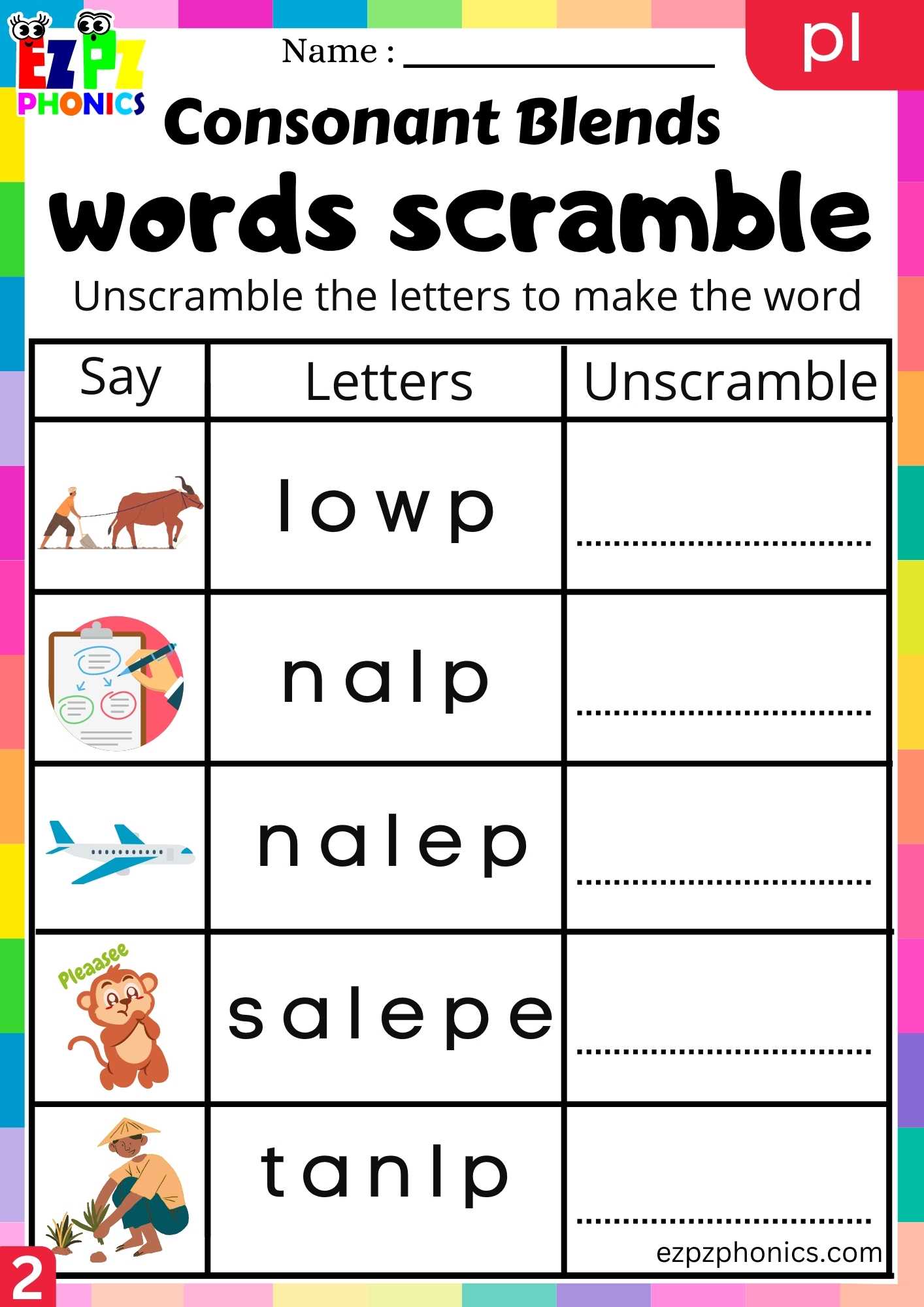 Group2 PL Words Words Scramble Phonics Consonant Blends Worksheet ... Group2 PL Words Words Scramble Phonics Consonant Blends Worksheet ...